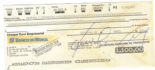 BOCASANTA - Cheque falso da prefeitura engana comércio.